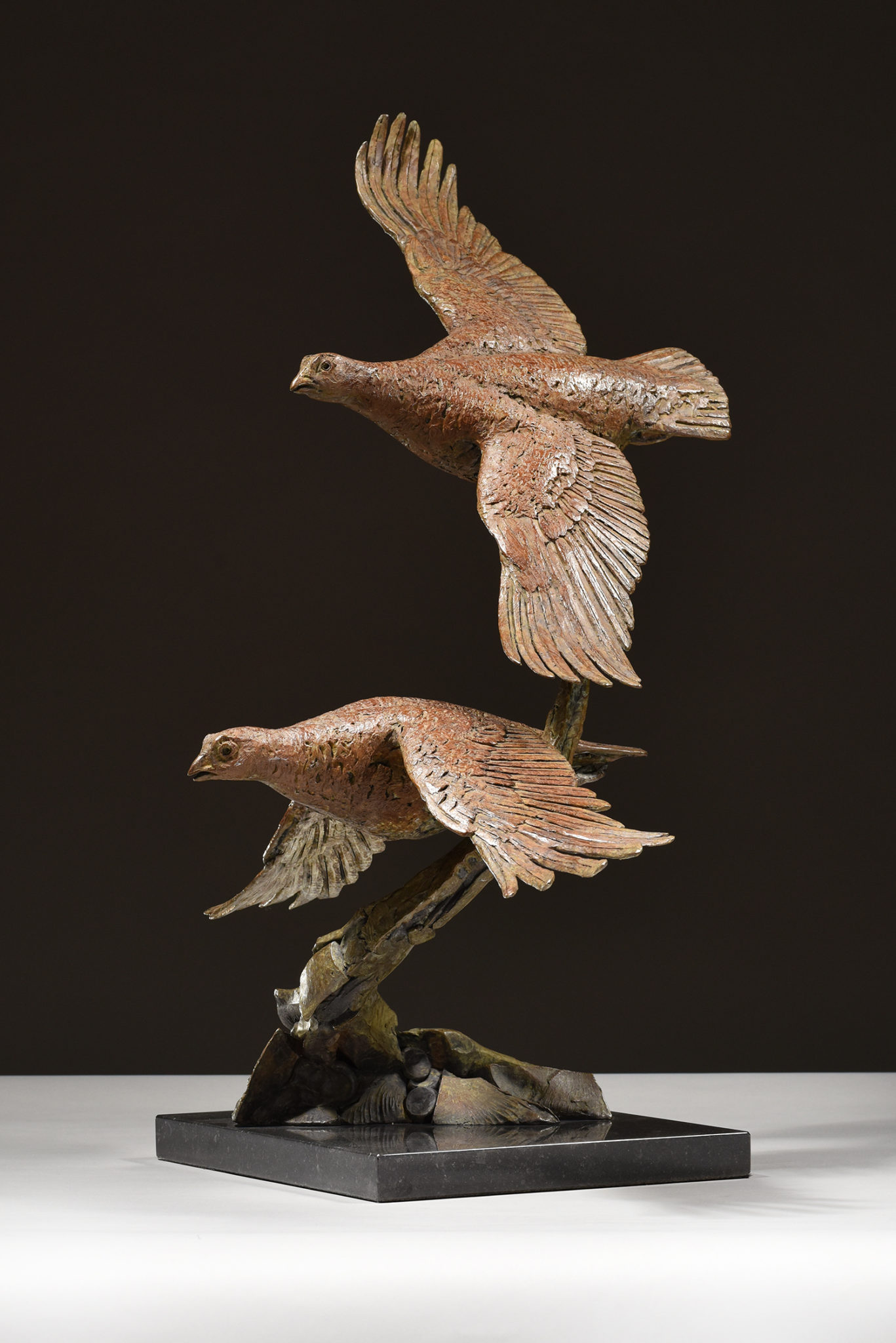 Hamish Mackie bronze sculpture of Grouse Flushing