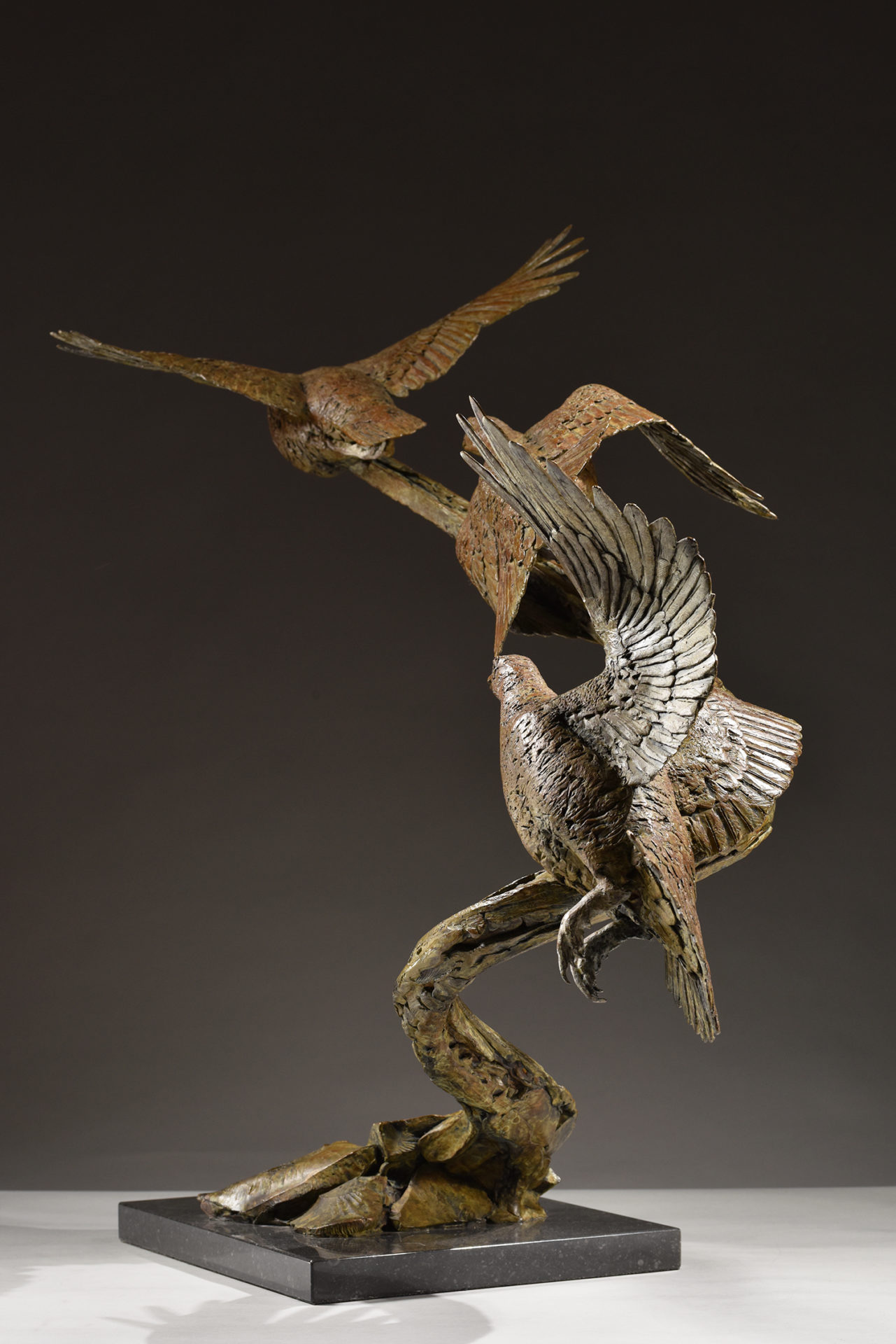 Hamish Mackie bronze sculpture of Grouse Flushing