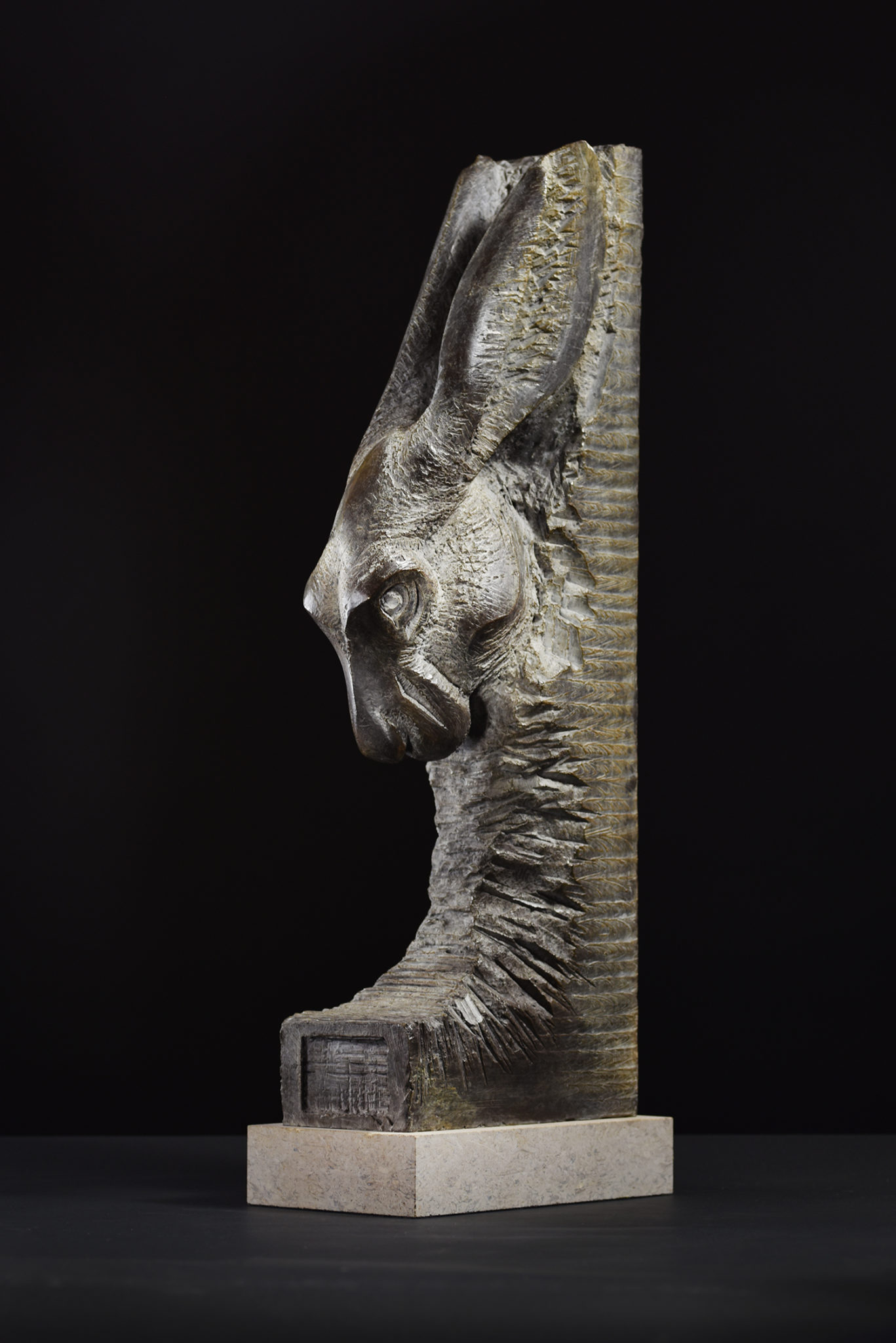 New bronze hare head sculpture by Hamish Mackie